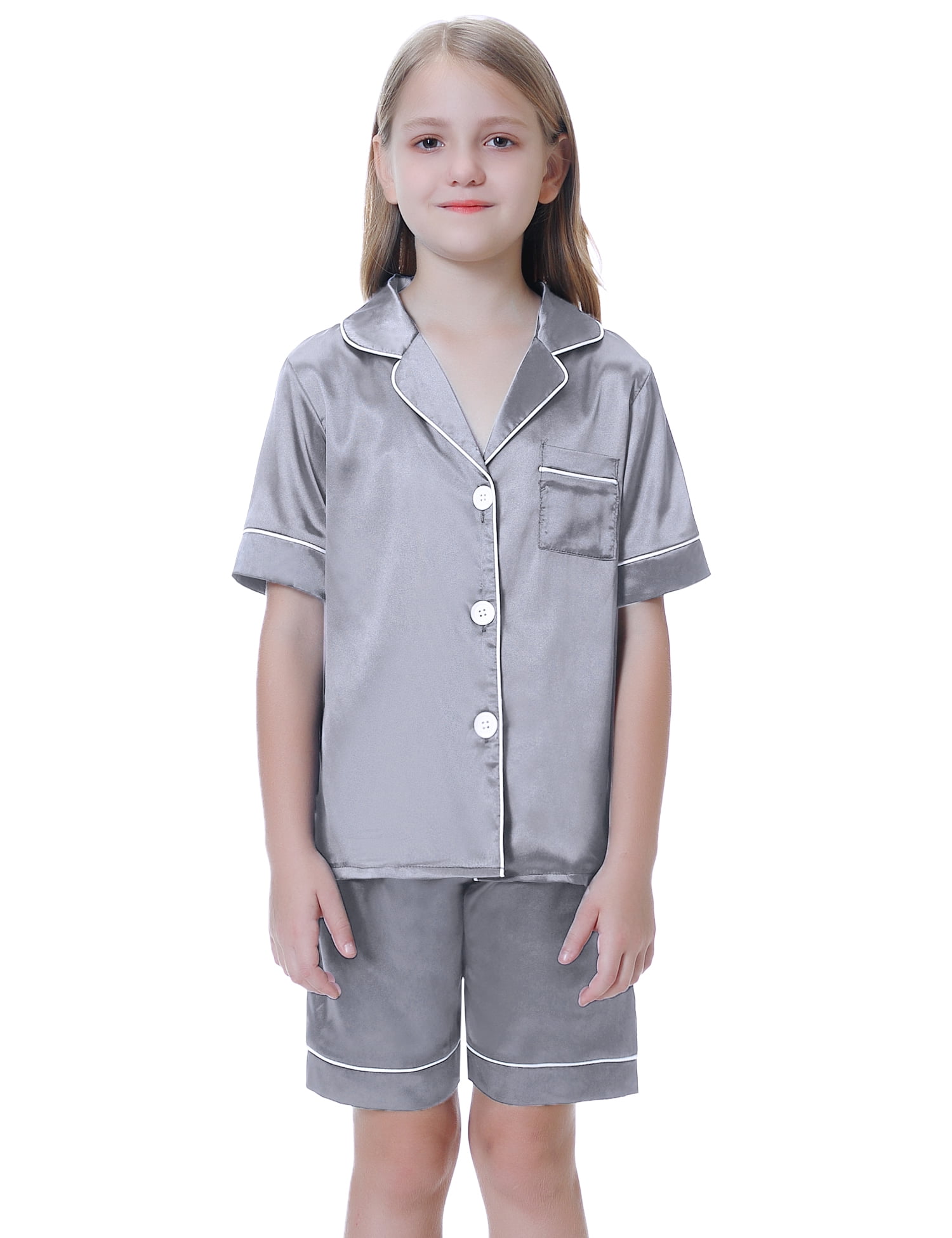 Uniexcosm Girls Pajamas Set Silk Satin 2 Piece Short Pjs Sleepwear for ...
