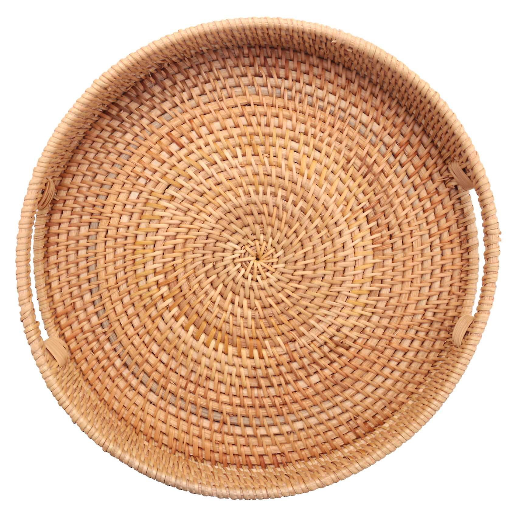 Round Rattan Woven Serving Tray with Handles Ottoman Tray for Breakfast Drinks Snack for Coffee Table Home Decorative Walmart