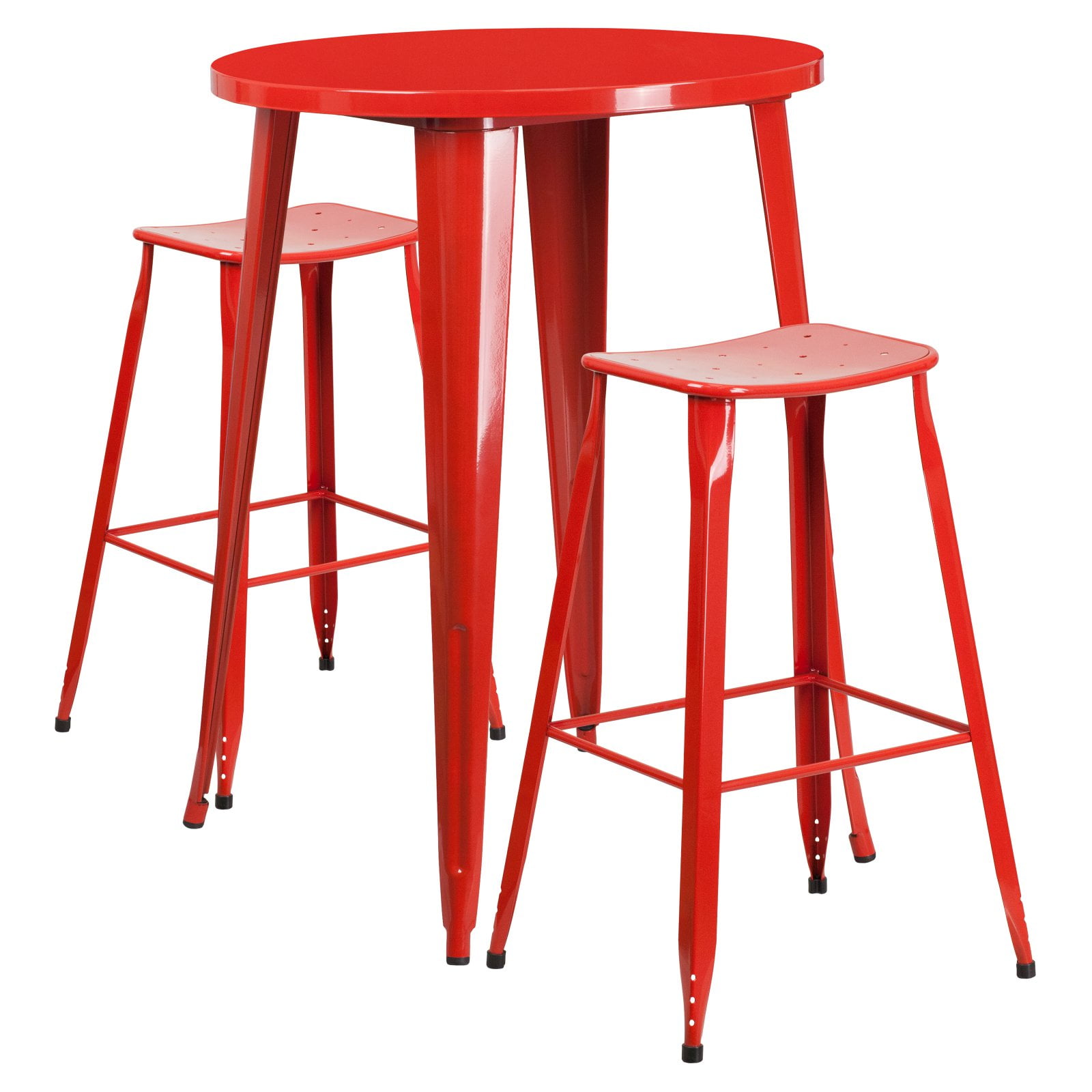 Flash Furniture 30'' Round Red Metal Indoor-Outdoor Bar Table Set with ...