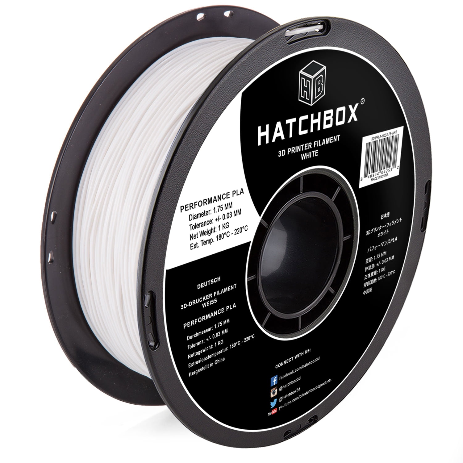 HATCHBOX 3D PPLA-1KG1.75-WHT Performance PLA 3D Printer Filament ...
