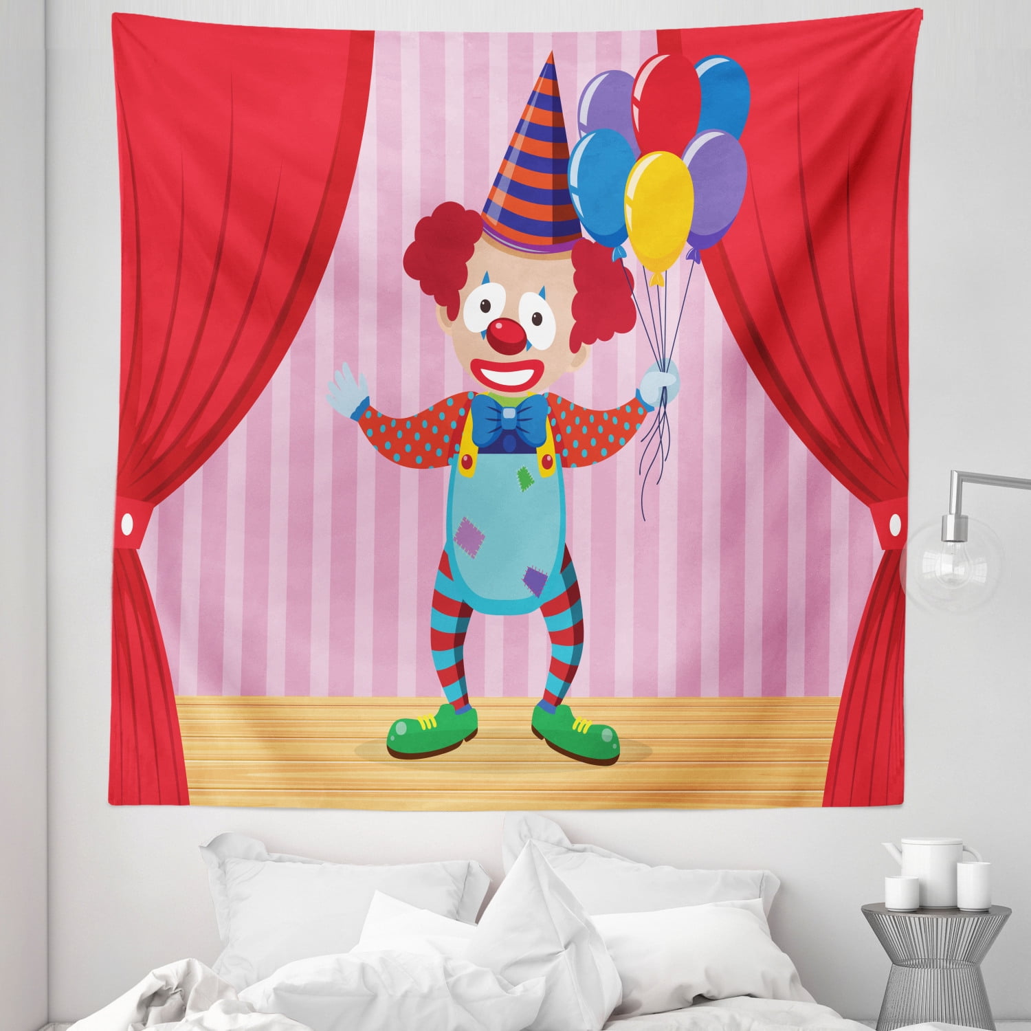 Clown Tapestry, Themed Graphic of Whimsical Entertainer Man on Stage ...