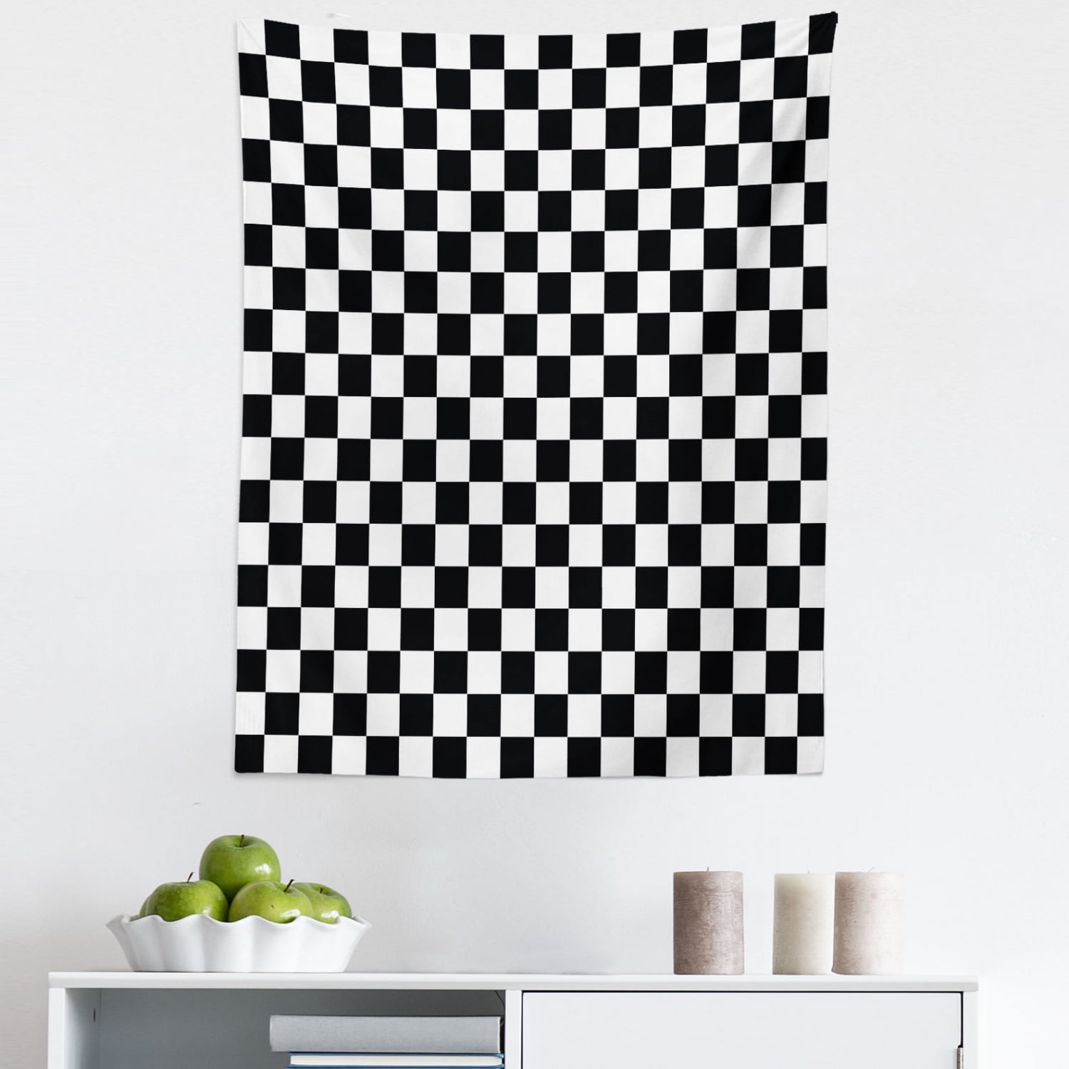 Checkers Game Tapestry, Geometric Grid Style Monochrome Squares in ...