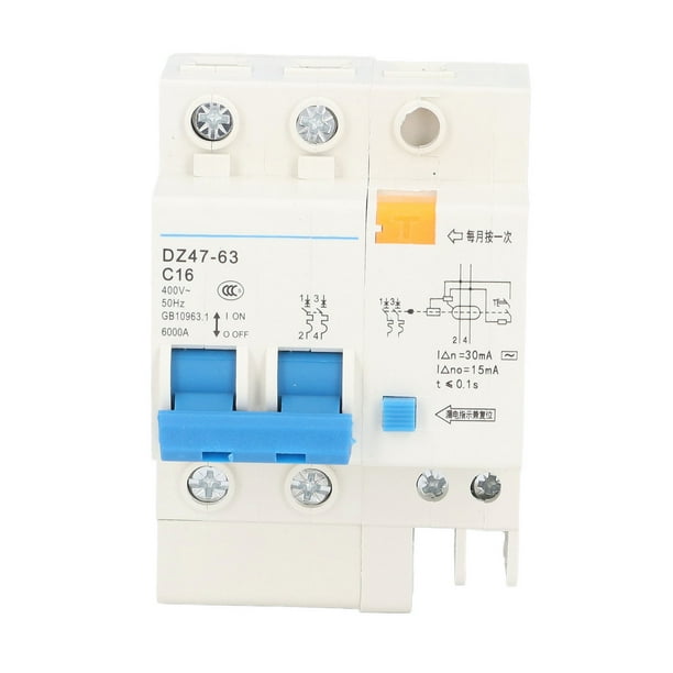C16 16A Miniature Circuit Breaker, DIN Rail Mounting Isolator 400V 30mA ...