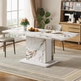 70" Faux Marble Dinner Table，Rectangle Modern White Dining Table for 6 ...
