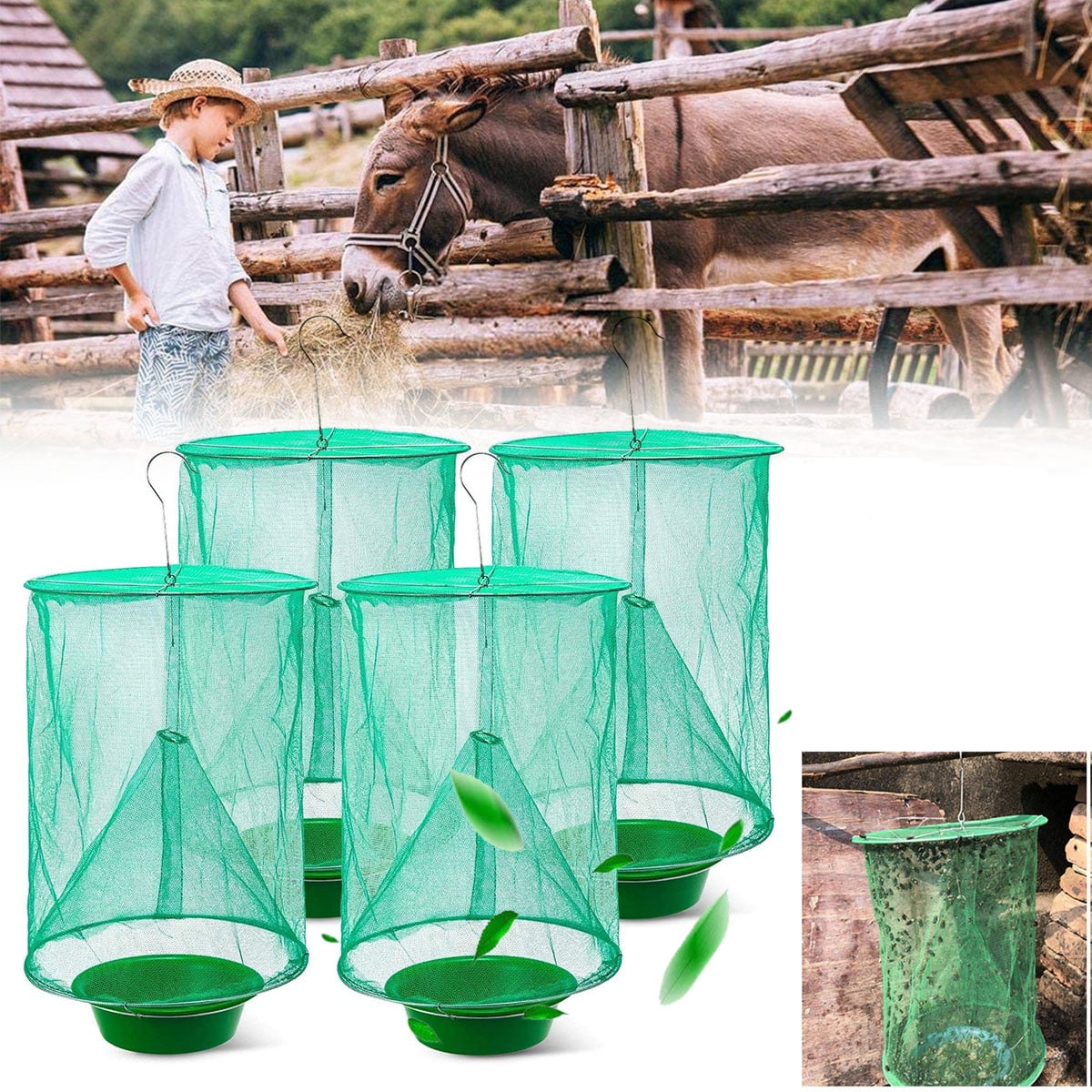 8 PCS Ranch Fly Trap,Outdoor Fly Trap Killer Bug Cage Net Perfect For ...