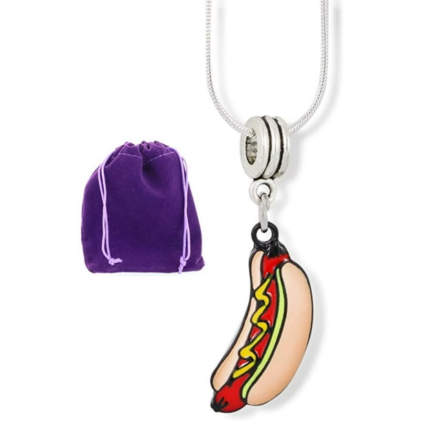 Hot Dog Necklace | ( hotdog ) Enamel with Color Charm Snake Chain ...