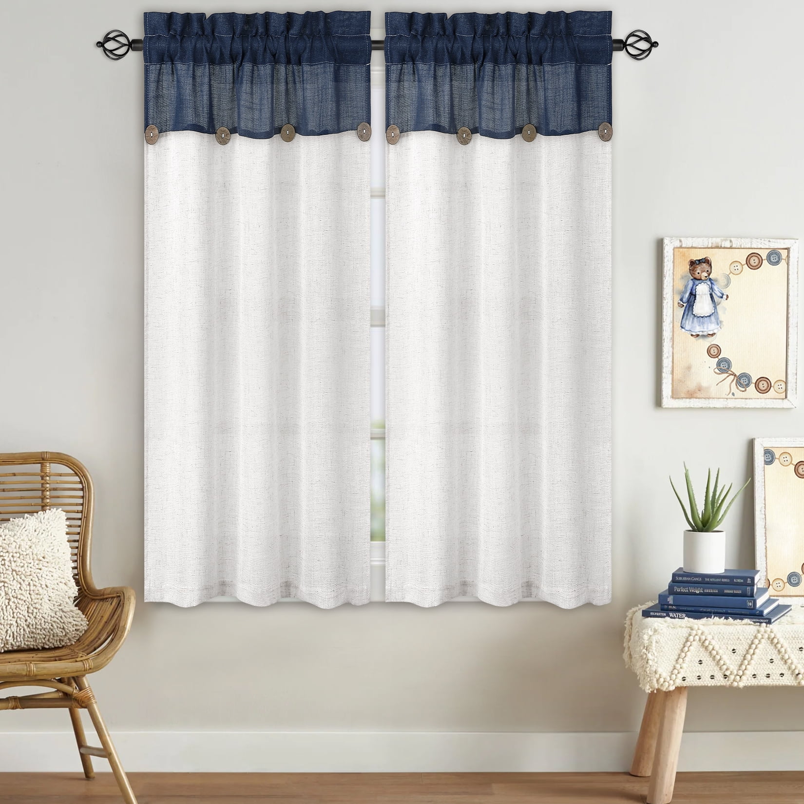 GlowSol Stripe Color Block Tier Curtains for Living Room 45 inch ...