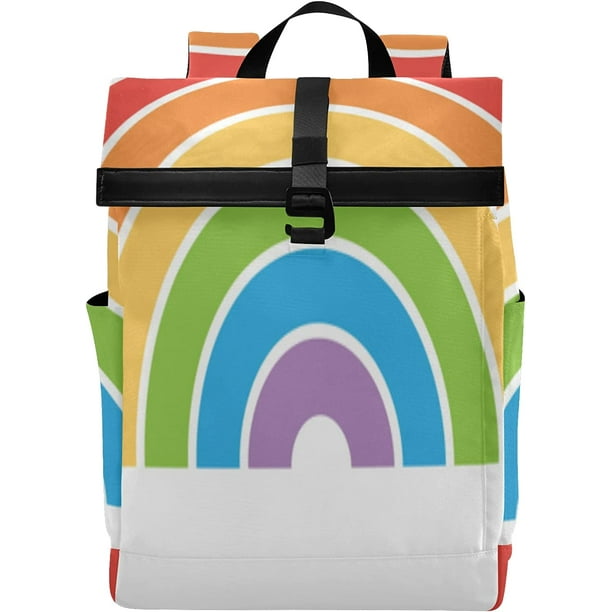 Mens Backpack Colorful Bright Rainbow Cartoon Carry On Backpack Water ...