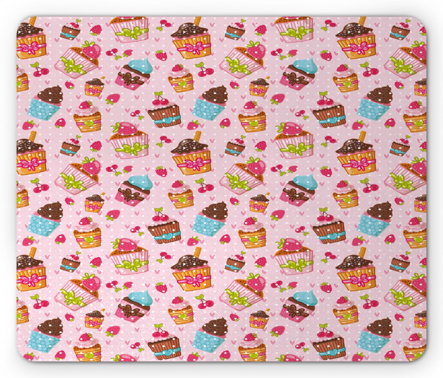Pink Mouse Pad, Kitchen Cupcakes Muffins Strawberries and Cherries Food ...
