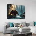 Bear Fishing Canvas Print Wall Art, Forest Stream Animals Wall Decor ...