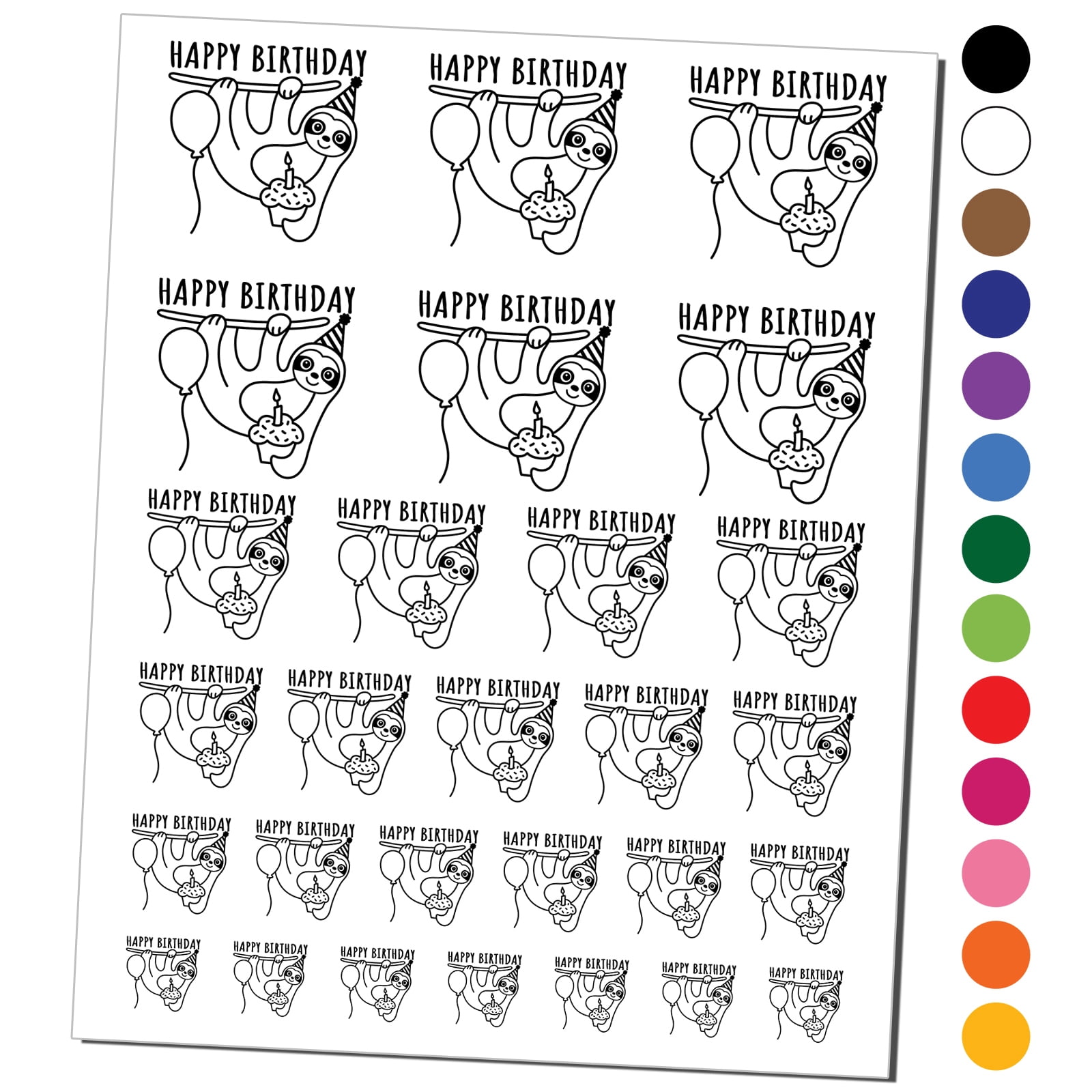 Happy Birthday Sloth with Cupcake Water Resistant Temporary Tattoo Set ...