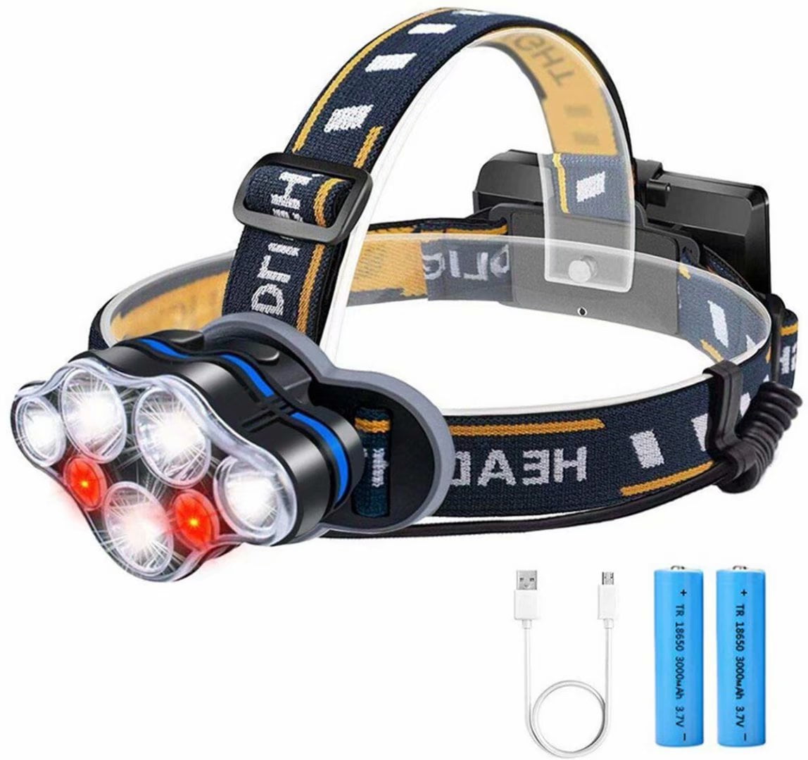 USB Rechargeable Headlamp Flashlight with Red Light, 7 Led Headlamps ...