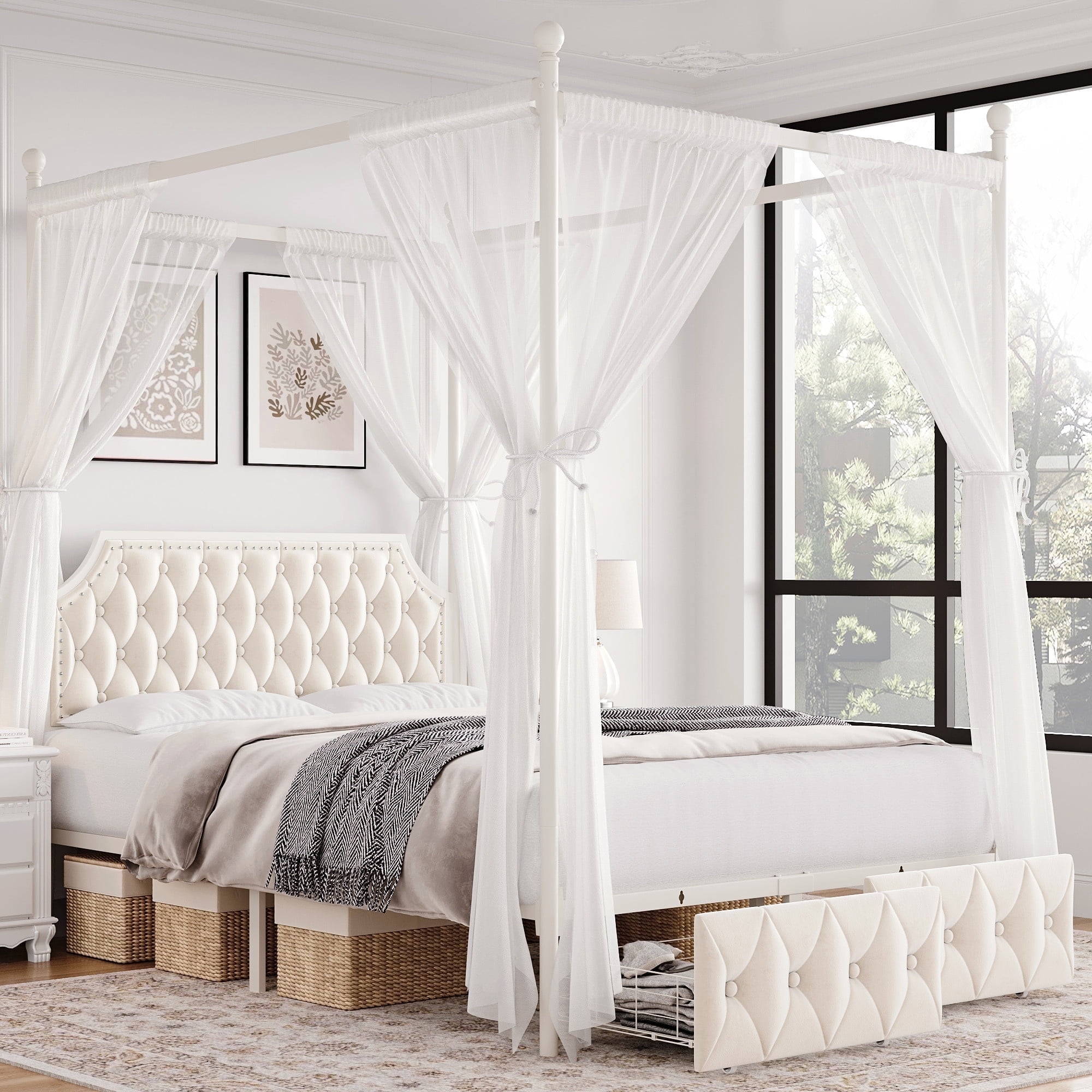 Click here for Homfa Full Size Upholstered Canopy Bed Frame For B... prices