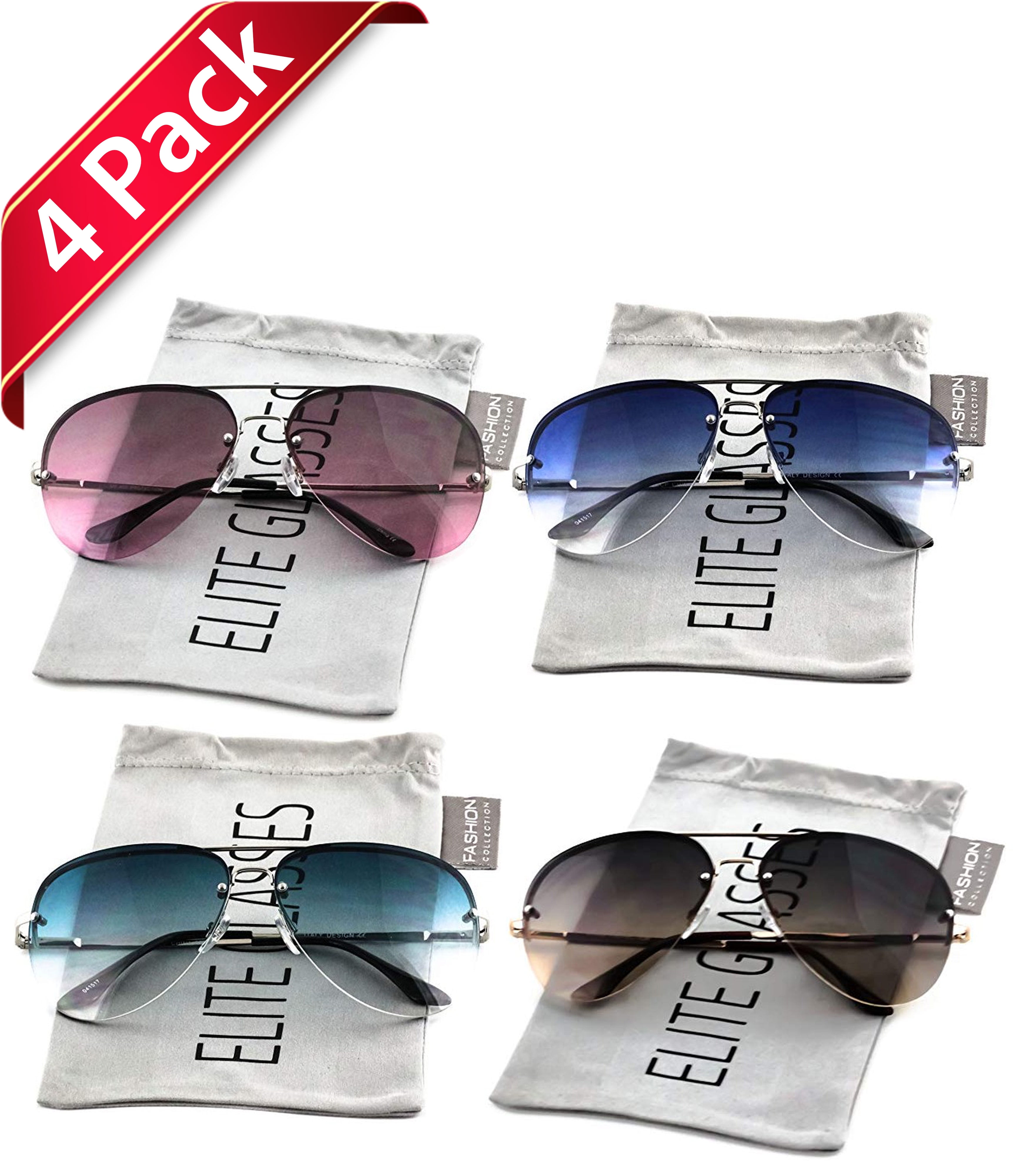 Elite Gradient Oceanic Lens Oversized Rimless Metal Frame Unisex ...