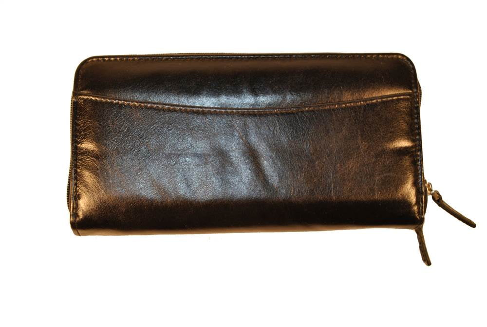 Distressed Leather Double Zip Organizer Wallet Black - Walmart.com