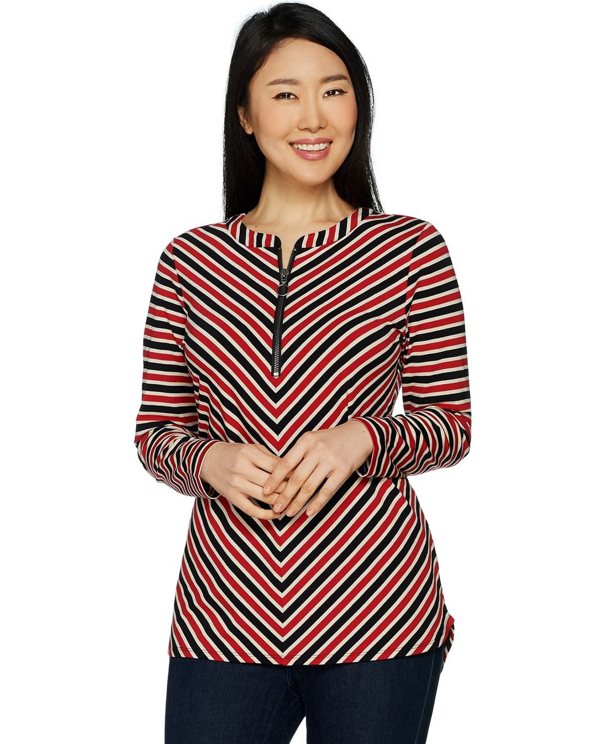 Susan Graver Womens Weekend Striped Cotton Modal Top X Large Black Red