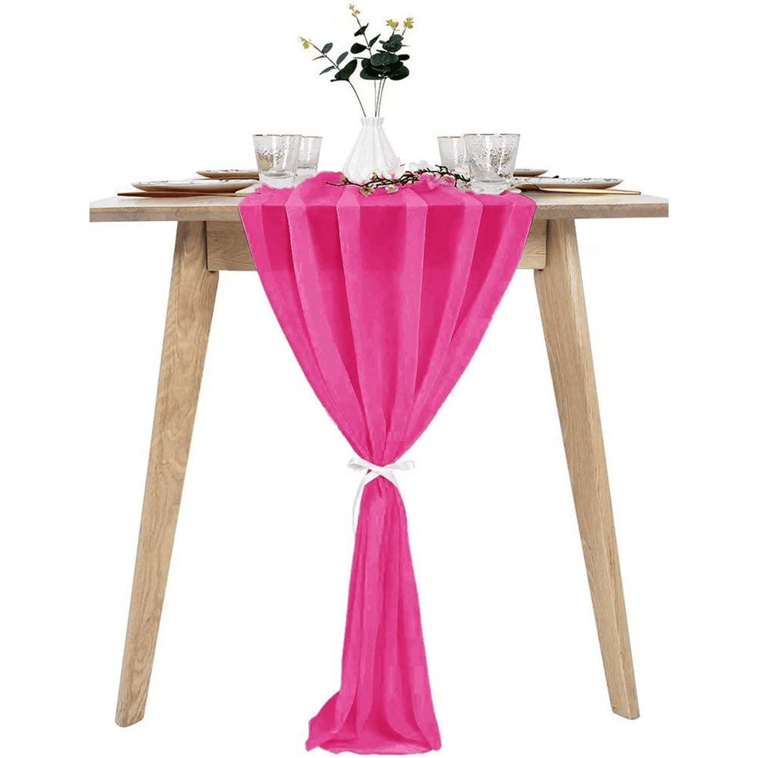 Hneeds Chiffon Table Runner Fuchsia for Wedding, Birthday Parties, Home ...