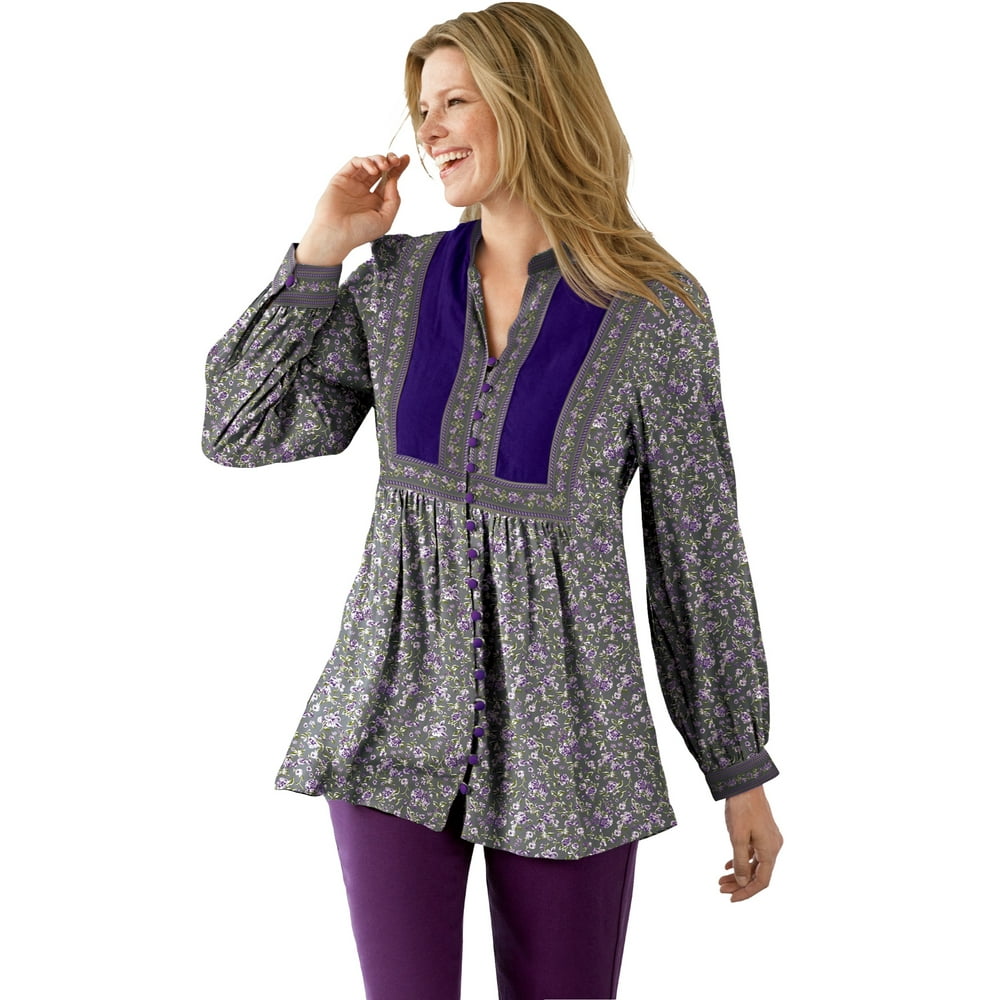 Woman Within - Woman Within Women's Plus Size Button-Front Mixed Print ...