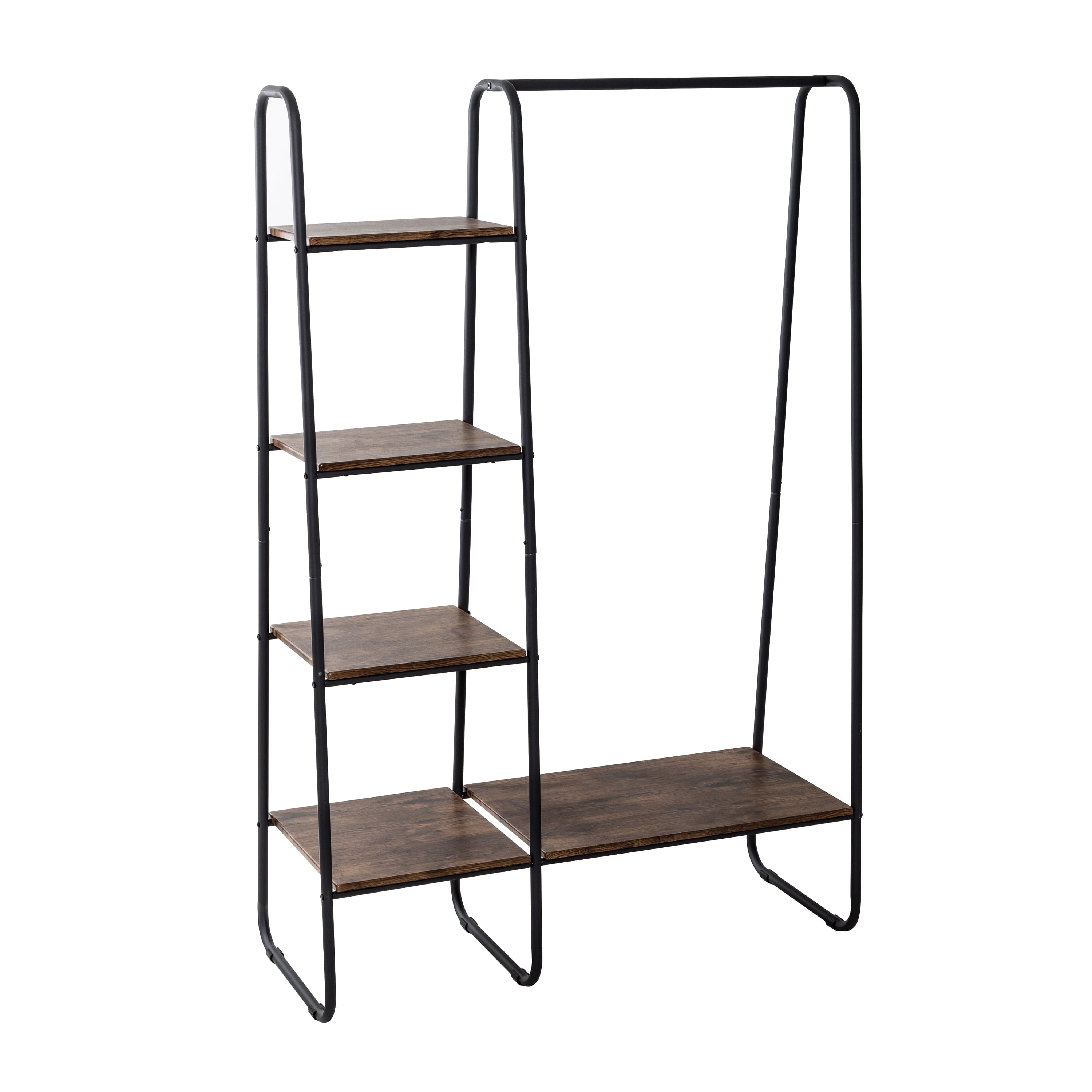 Honey Can Do Freestanding Metal Clothing Rack with Wood Shelves, Black ...