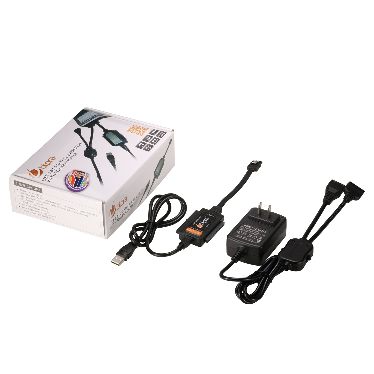 Bipra USB 2.0 to SATA/IDE Adapter Kit with Power Adapter for 2.5/3.5/5. ...