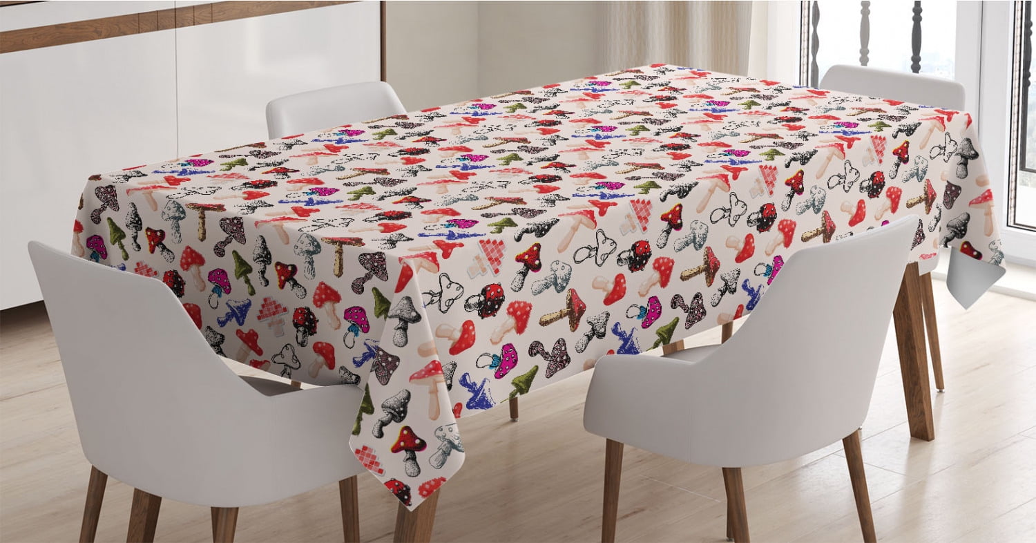 Mushroom Tablecloth, Various Graphics of Mushrooms Pixel Sketch ...