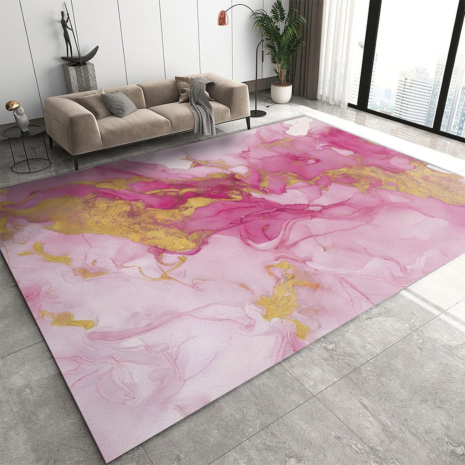Click here for Rughome Pink Ink Marble Texture Area Rug  Luxury G... prices