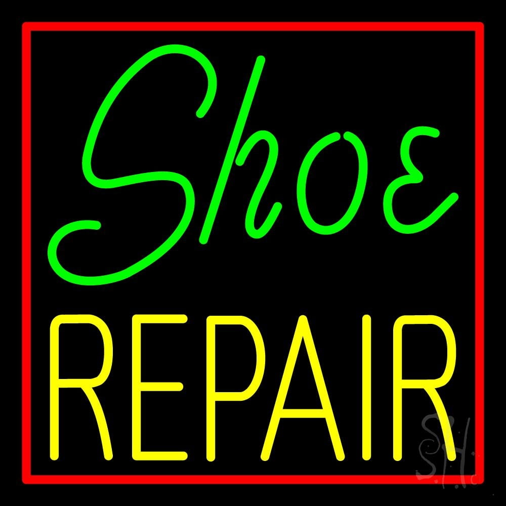 Green Shoe Yellow Repair With Border LED Neon Sign 16 x 16 - inches ...