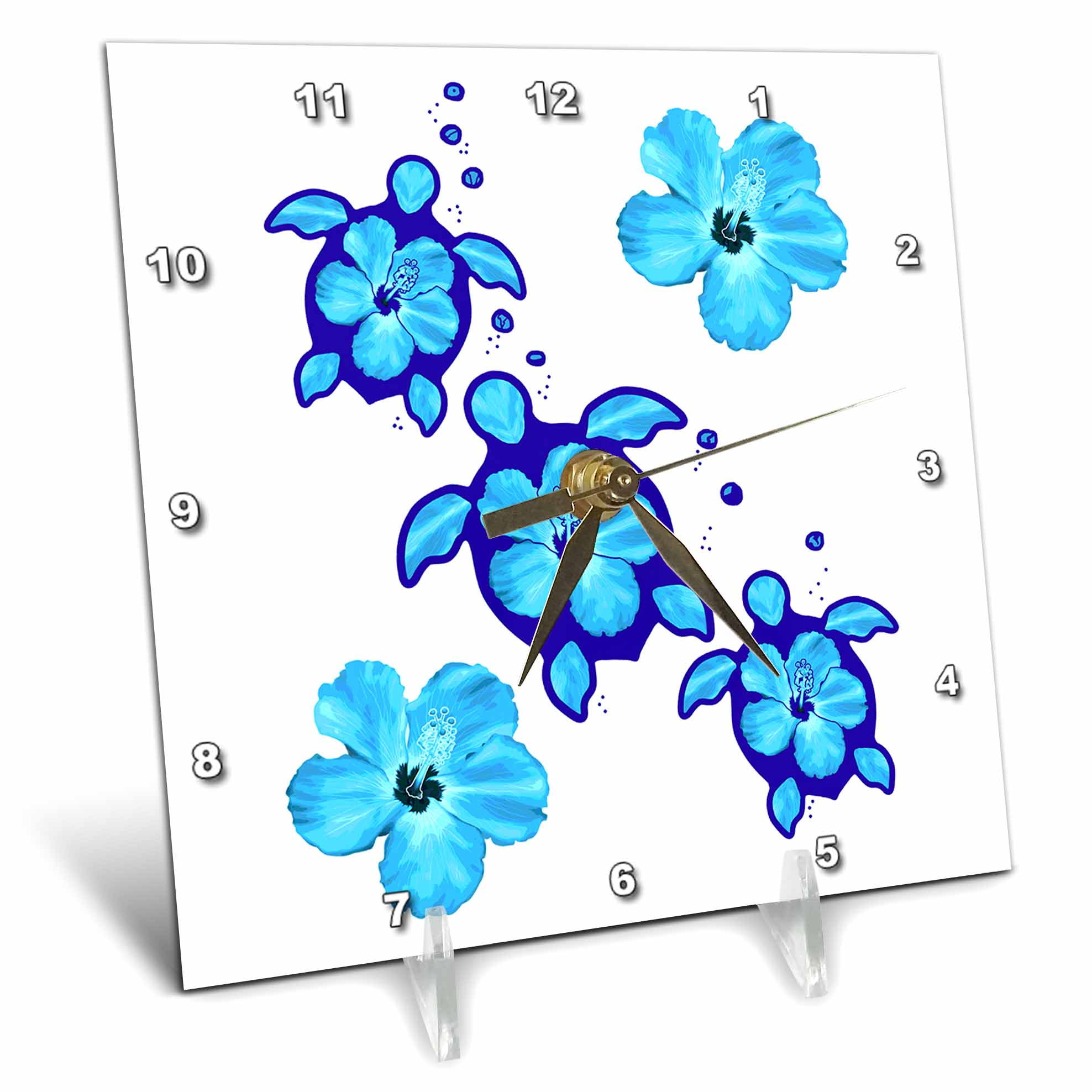 Ocean blue Hawaiian Honu sea turtles symbols and tropical flowers. 6x6 ...