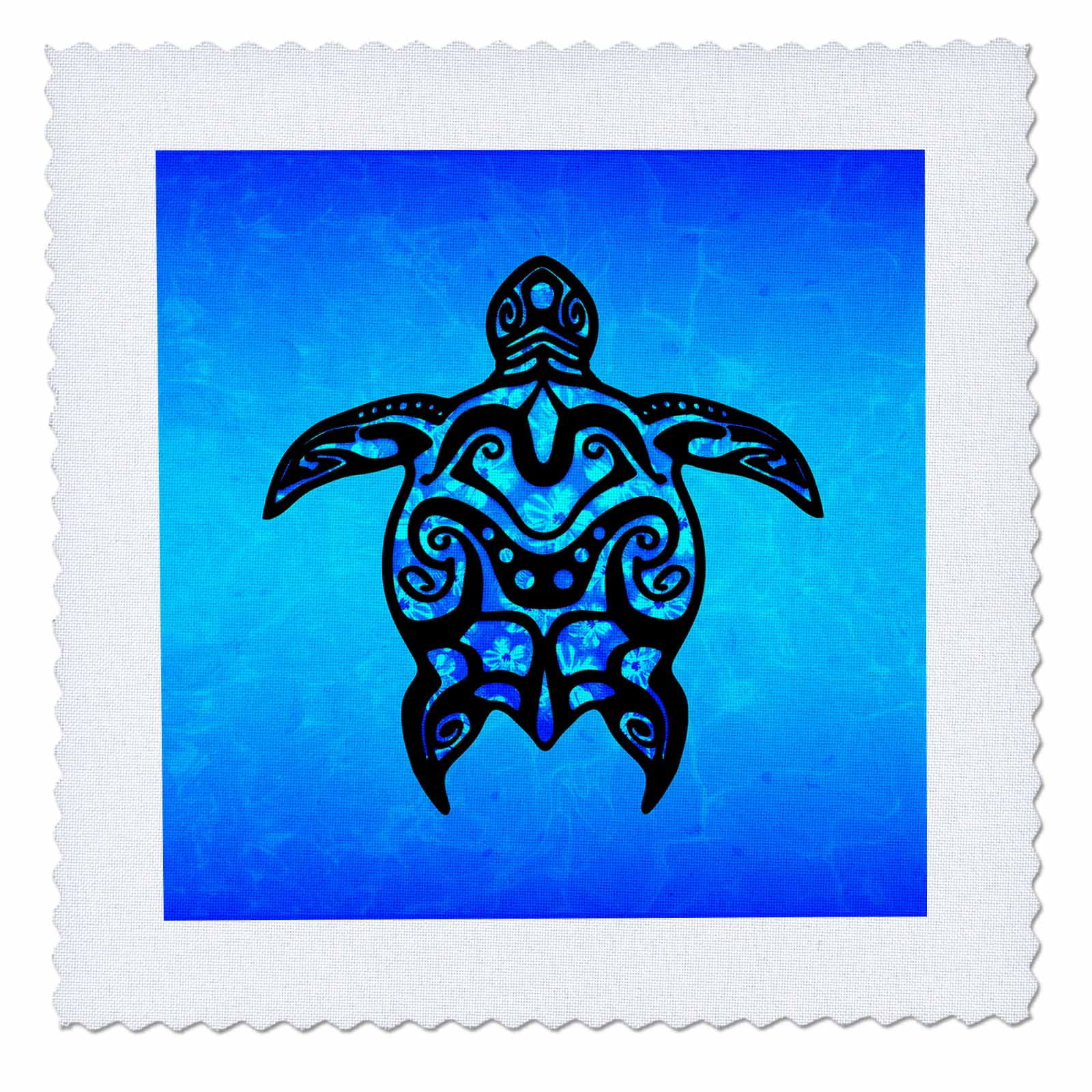 A ocean blue tribal honu sea turtle with Hawaiian pattern inset. 10x10 ...