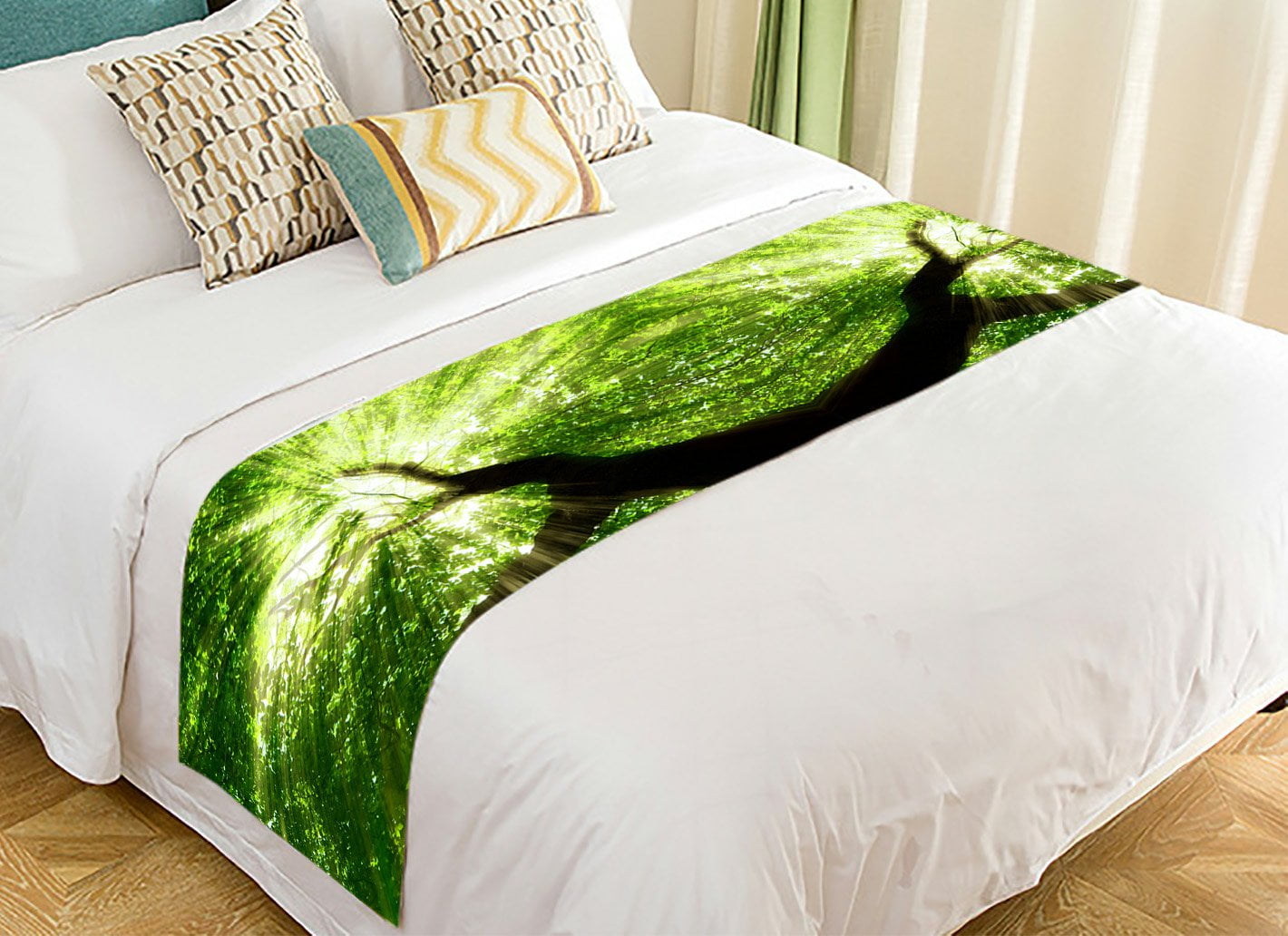 GCKG Natural Landscape Bed Runner, Tree of Life Forest Tree Green Bed ...