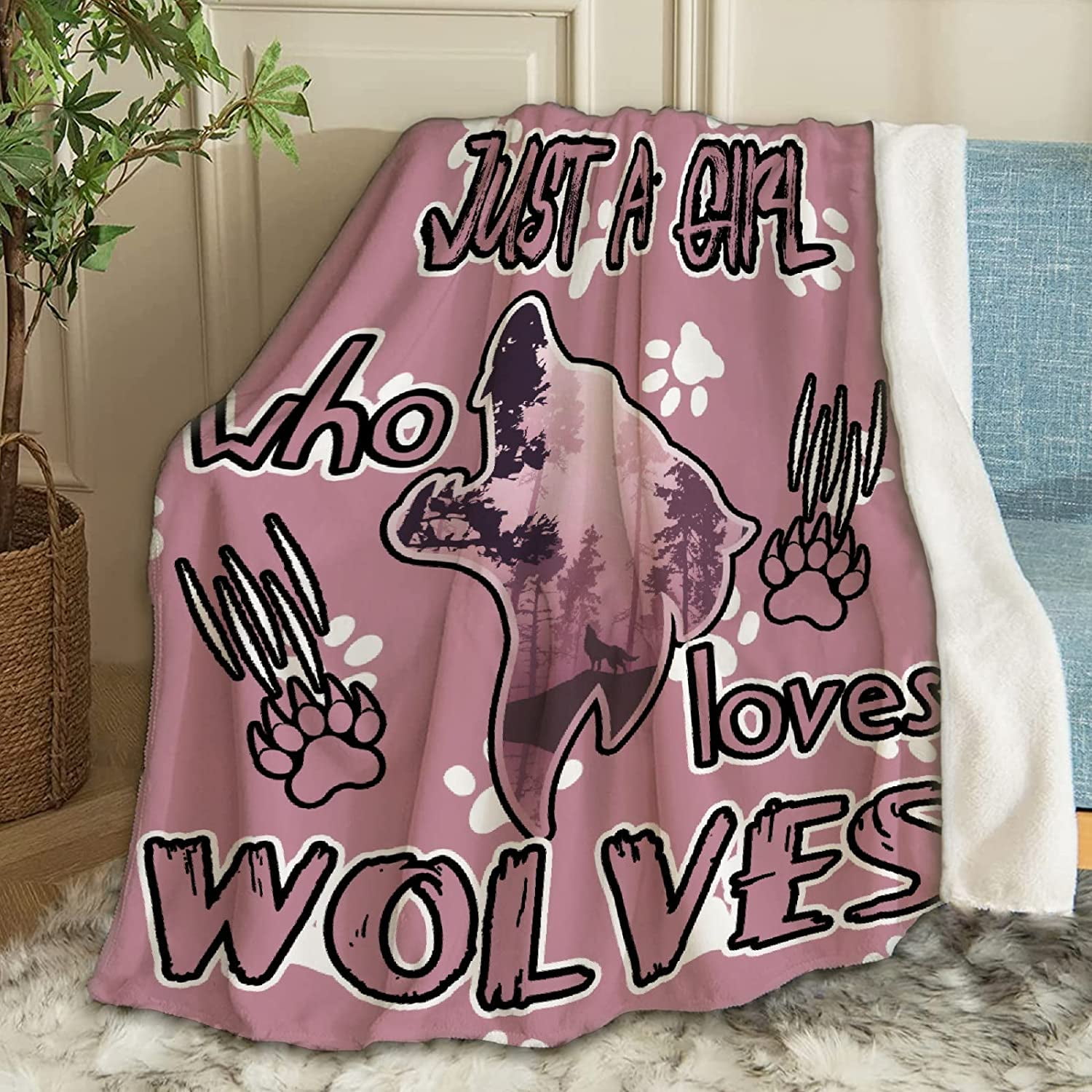 Just A Girl Who Loves Wolves 2 Throw Blanket Fannel Fleece Super Soft ...