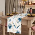Blue Golden Floral Burlap Cotton Table Runner 13x90 Inches Long, Birds ...