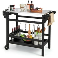 DWVO Solid Wood Outdoor Cooking & Food Preparation Table with Stainless ...