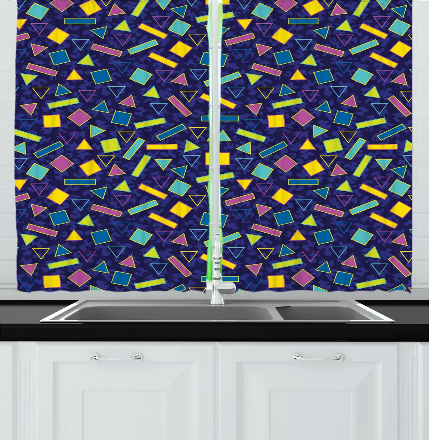 Funky Curtains 2 Panels Set, Retro 80`s Memphis Fashion Style Vibrant ...