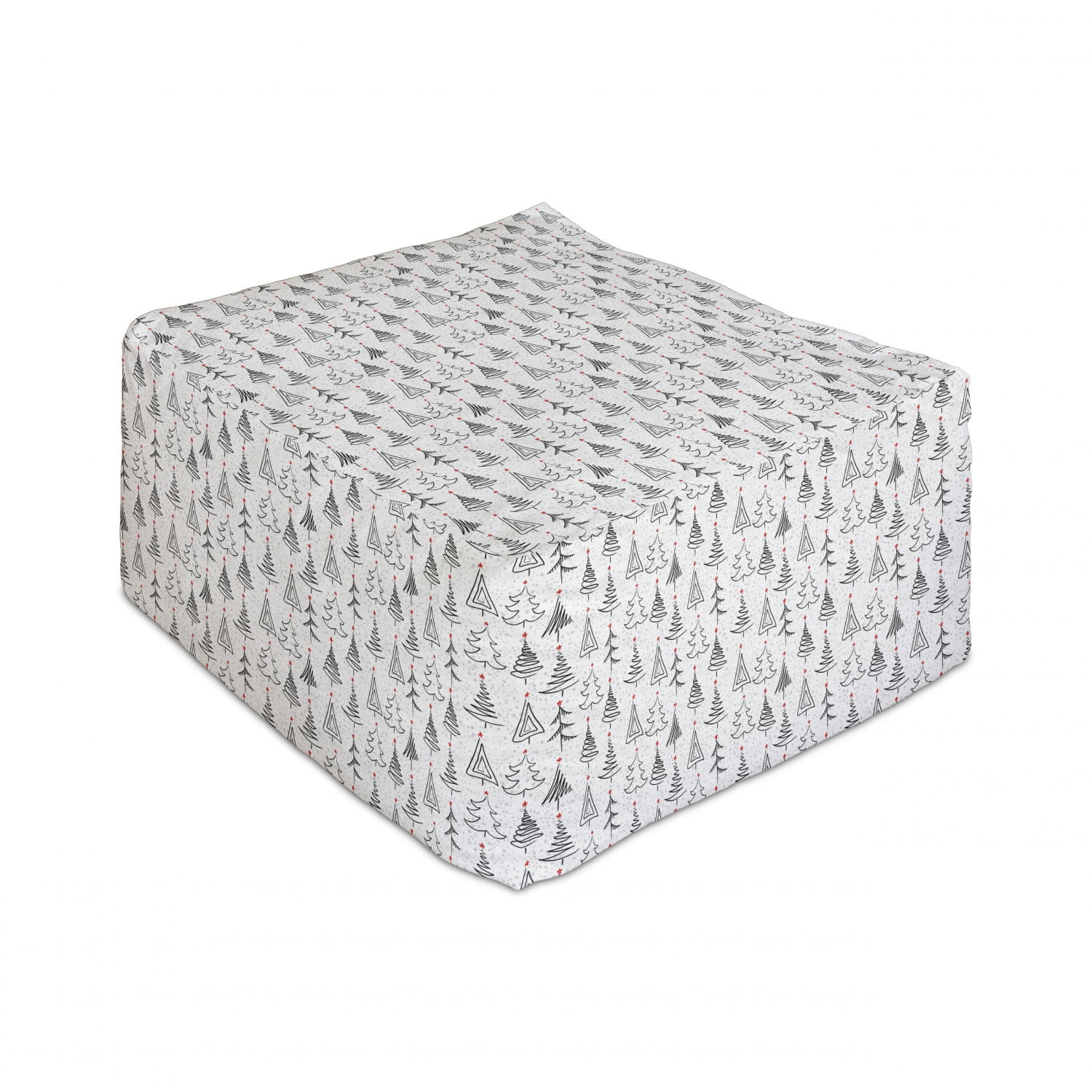 Tree Rectangle Pouf, Doodle Pattern Ornamental Sketch Style Drawing ...