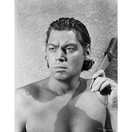 Johnny Weissmuller Holding a Knife in Black and White Photo Print (8 x ...