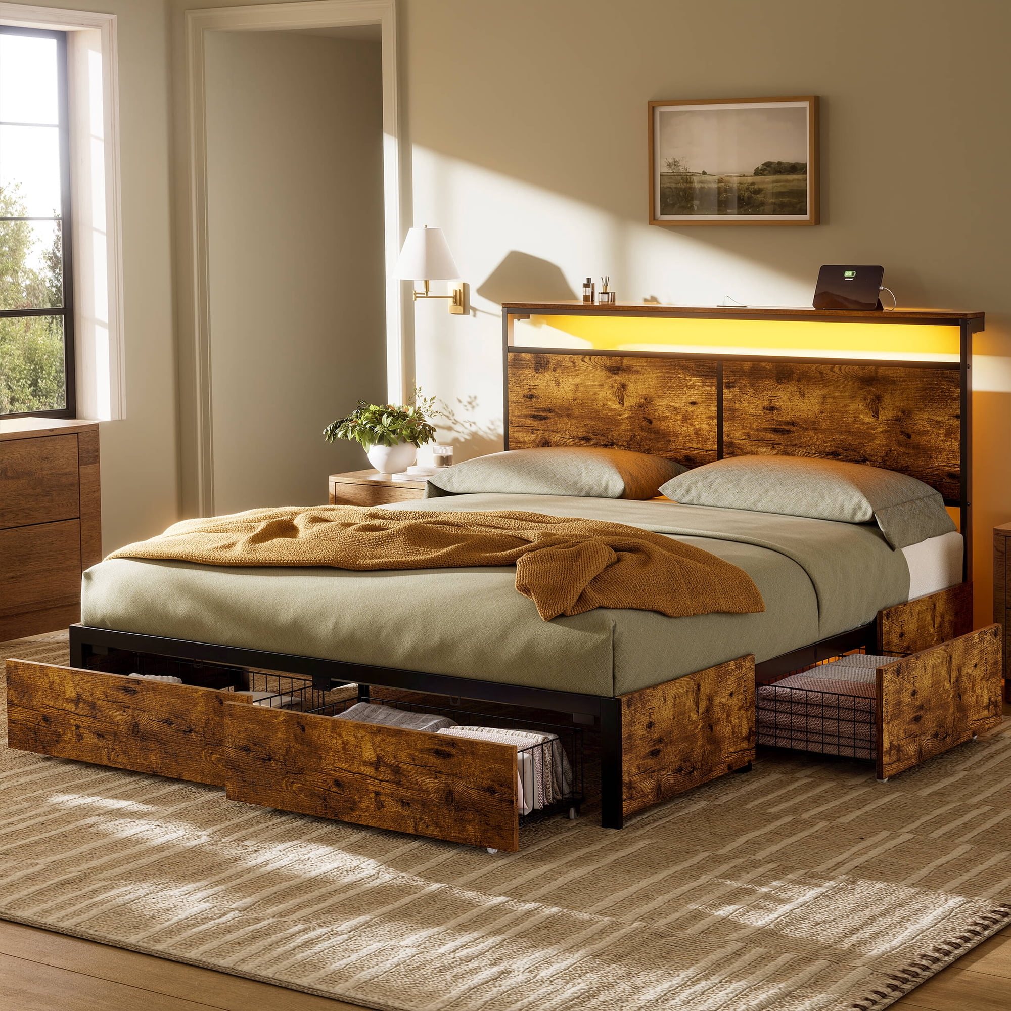 Click here for Gunaito Queen Size Bed Frame With Headboard Storag... prices