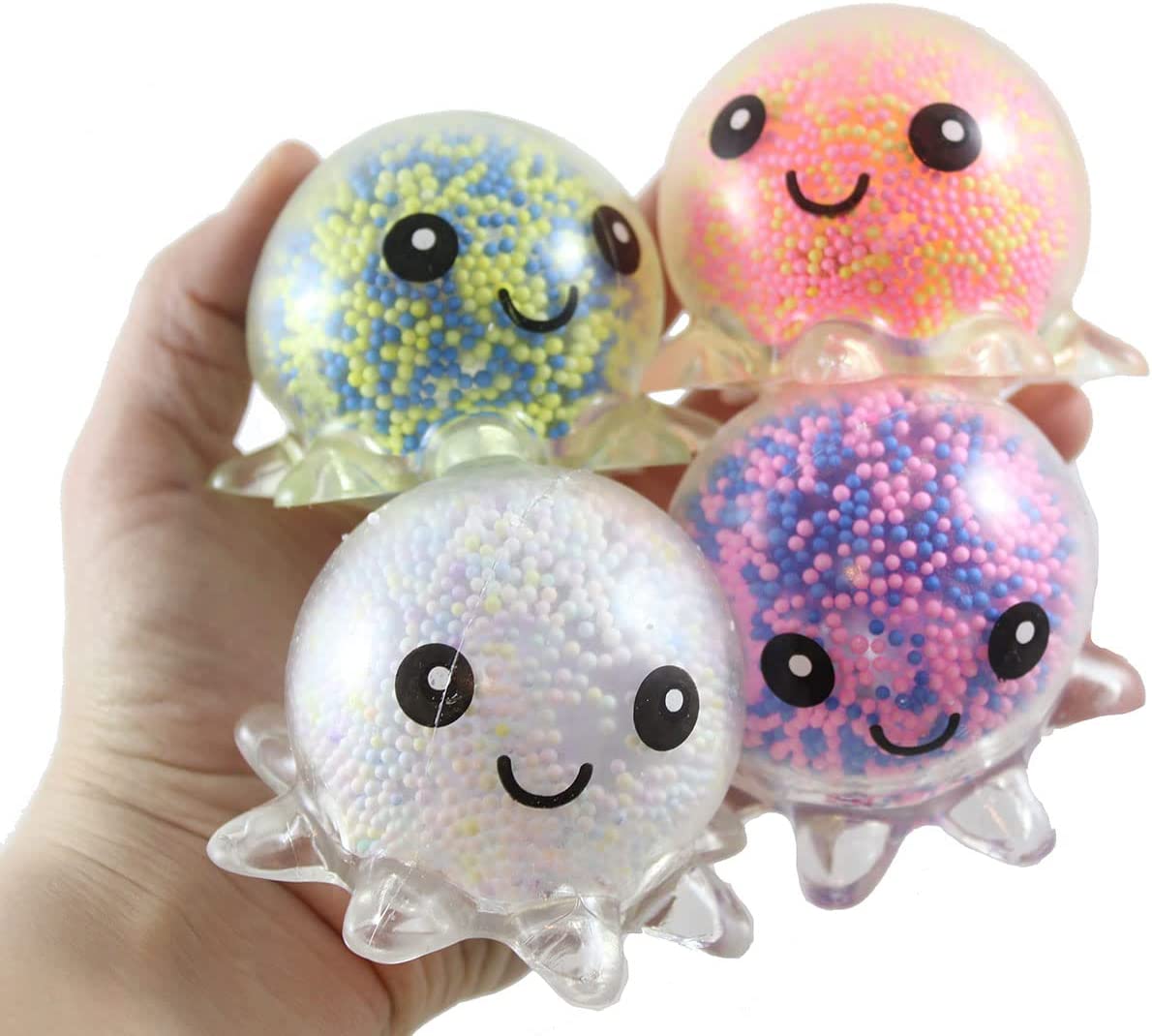 4 Light Up Octopus - Air and Styrofoam Bead Filled Squeeze Stress Balls ...