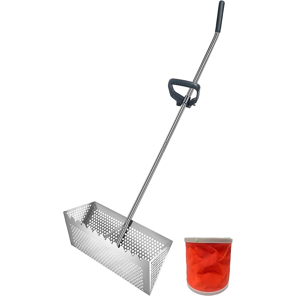 Stainless steel flea sand rake,47 inch long detachable handle,16 inch ...