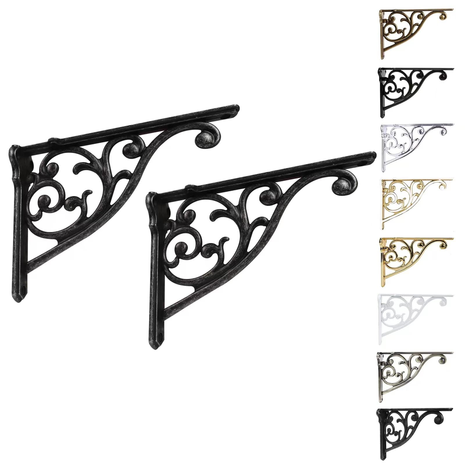 Cast Iron Gray Shelf Brackets 8 Inch 2PCS Heavy Duty Antique Black Wall ...