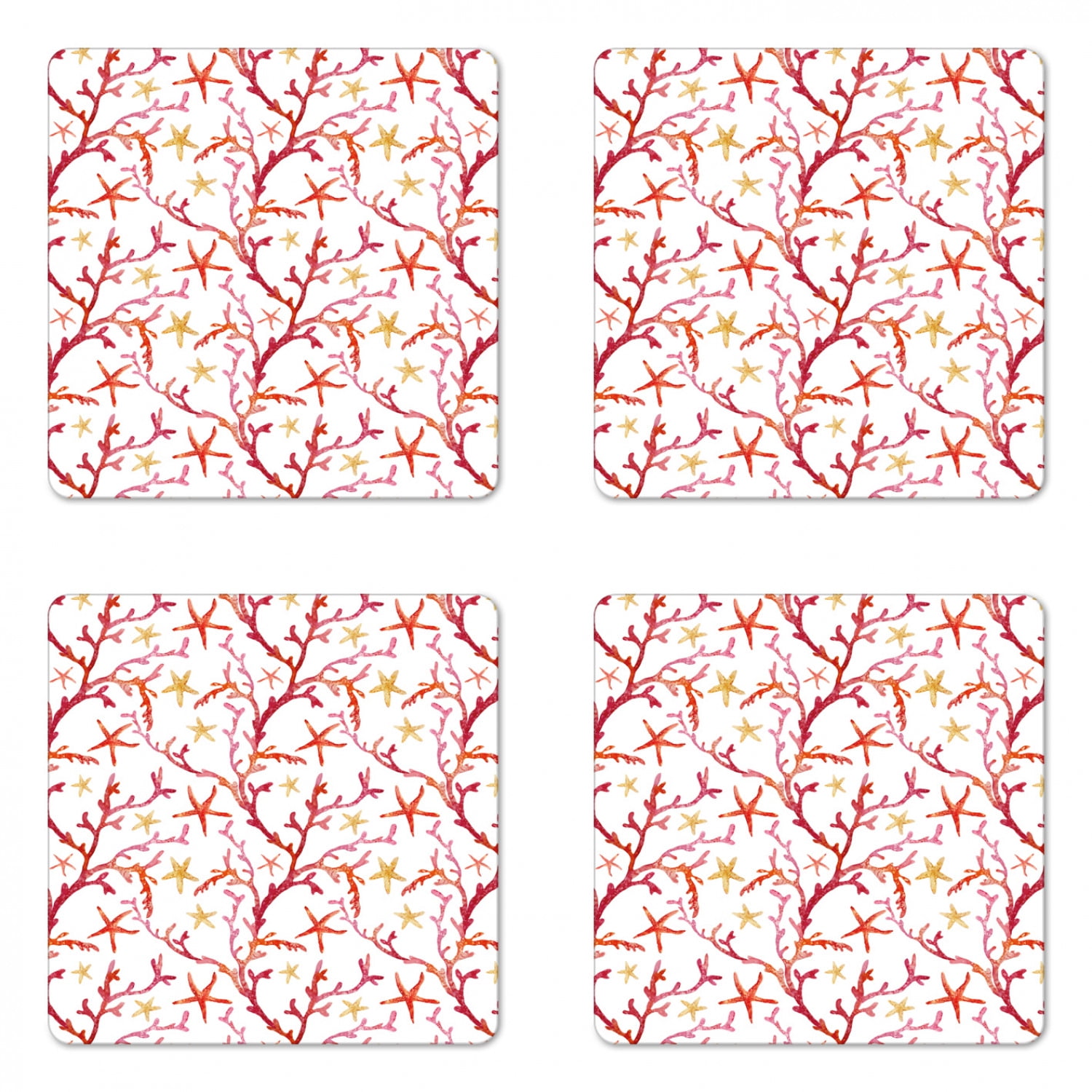 Nautical Coaster Set of 4, Colorful Corals Shells and Crabs Marine ...