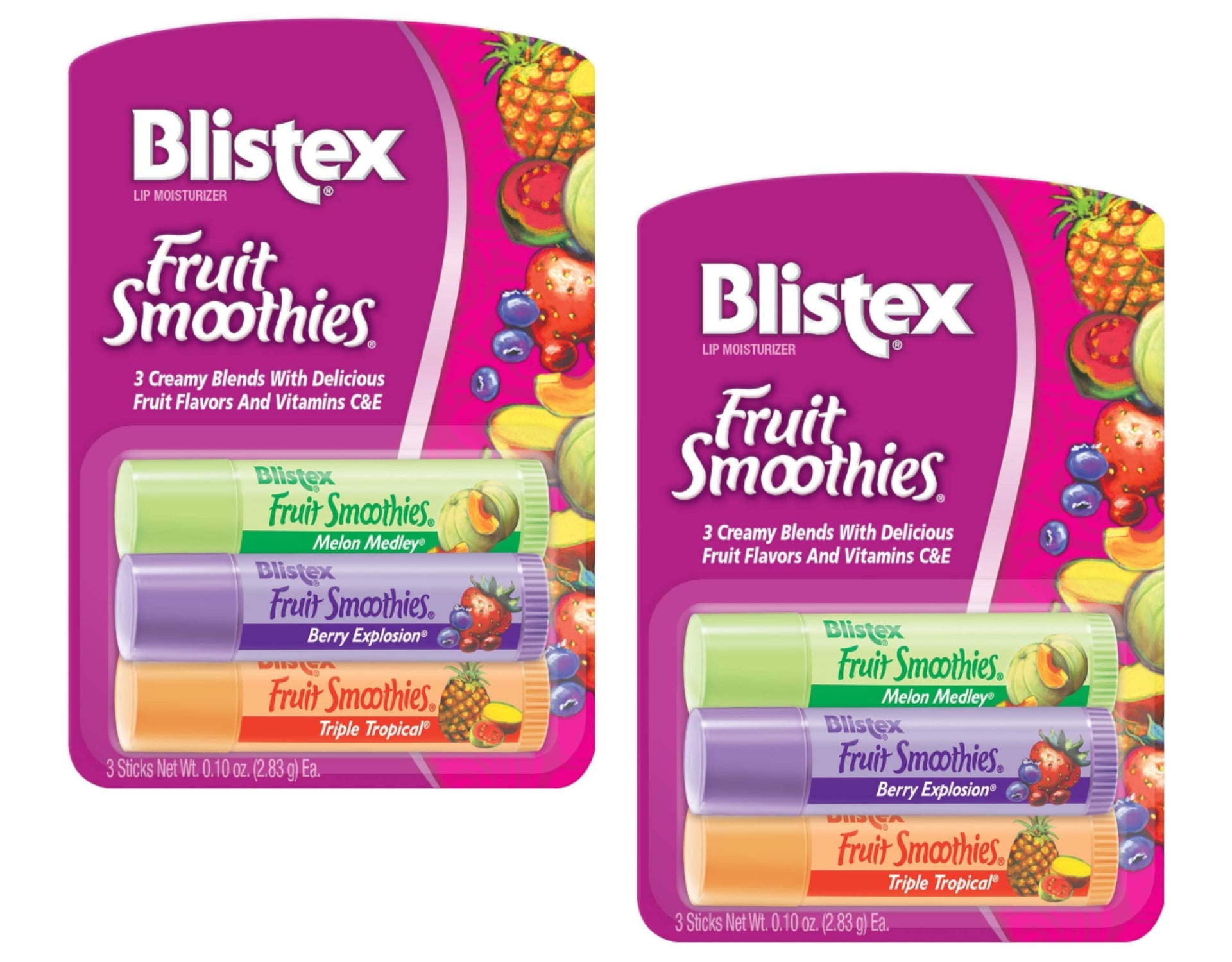 2 Pack Blistex Fruit Smoothies, .1 oz (2.83 g) 6 Sticks - Walmart.com