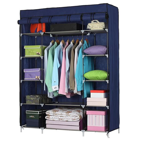 Portable Wardrobe Cabinet, 5-Layer 12 Cube Wardrobe Rack 2 Hanging ...