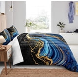 MOVE OVER Blue Gold Marble Comforter Set King Blue Marble Bedding Sets ...