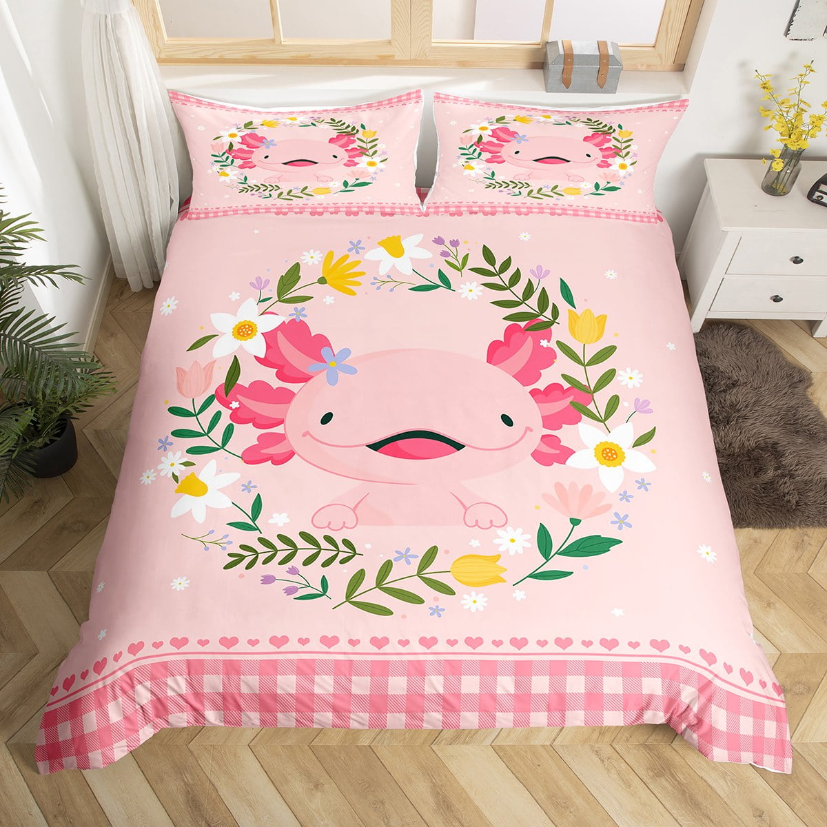 Kids Kawaii Axolotl Duvet Cover, Cute Animal Pattern Bedding Set for ...