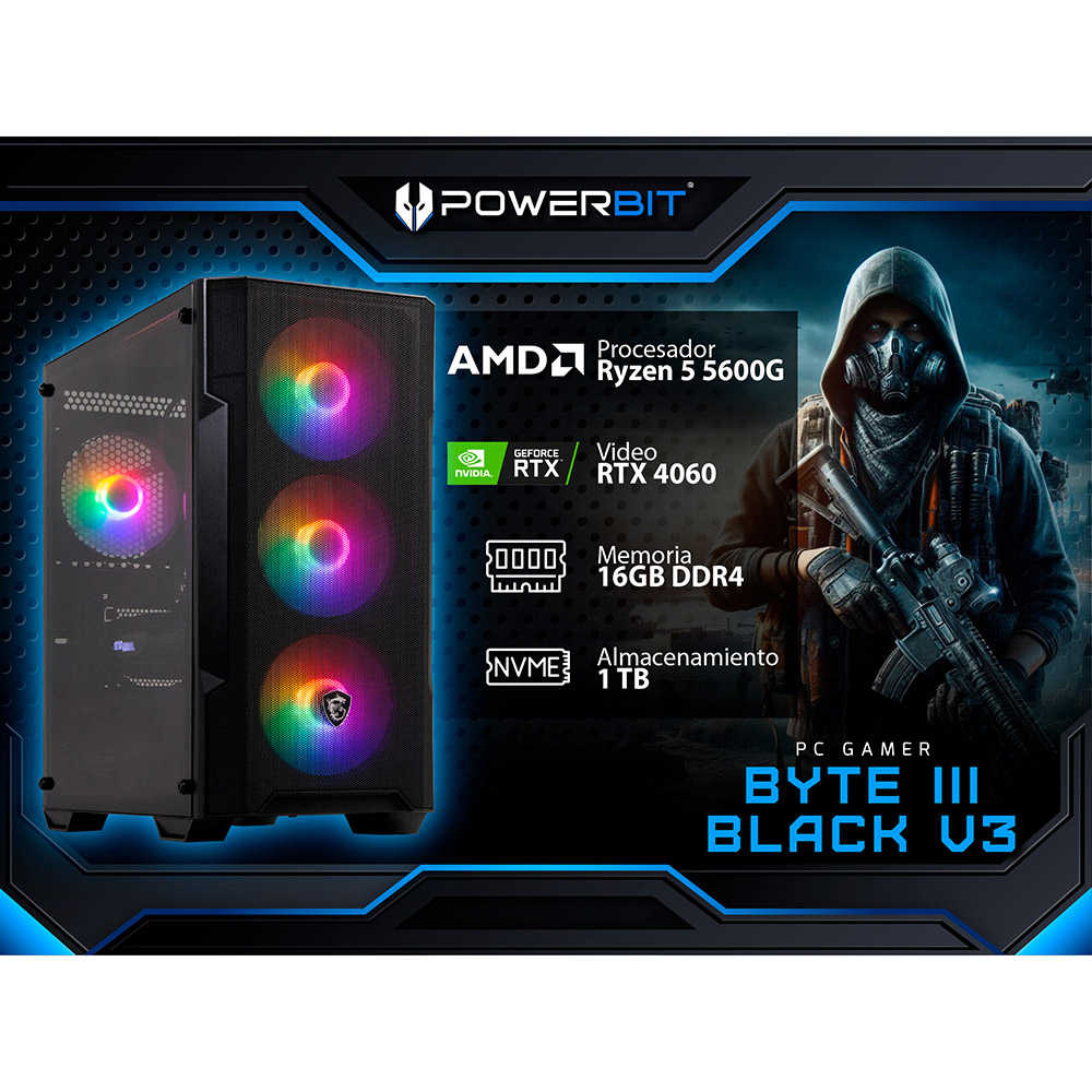 PC Gamer Powerbit BYTE III BLACK V3 Ryzen 5 5600G RAM 16GB SSD 1TB ...