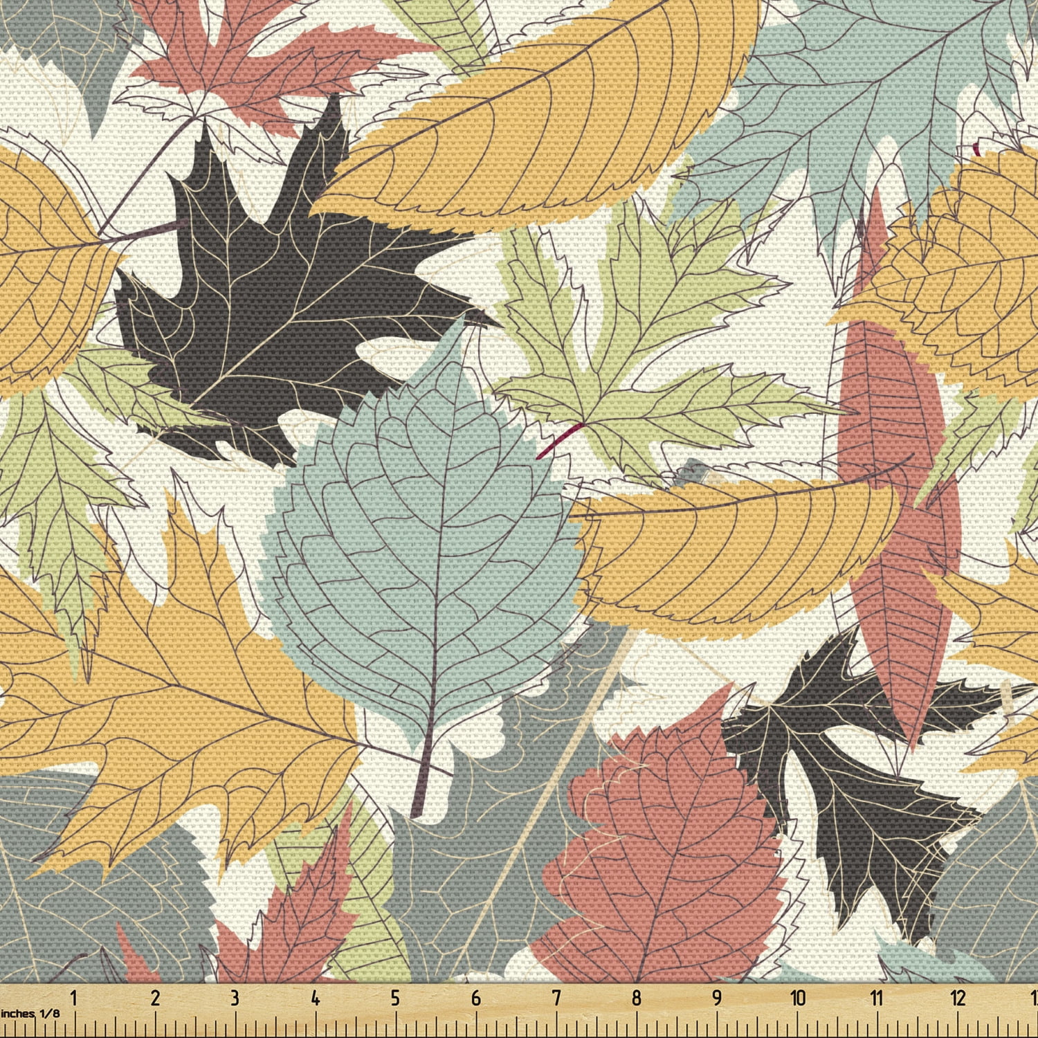 Autumn Fabric by the Yard, Fall Season Leaves Maple Oak Willow Tree ...