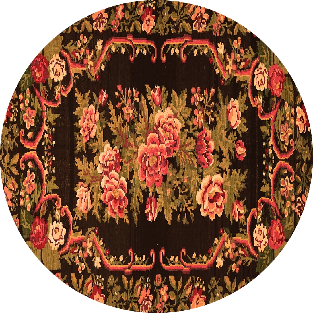Ahgly Company Indoor Round Medallion Orange French Area Rugs, 5' Round ...