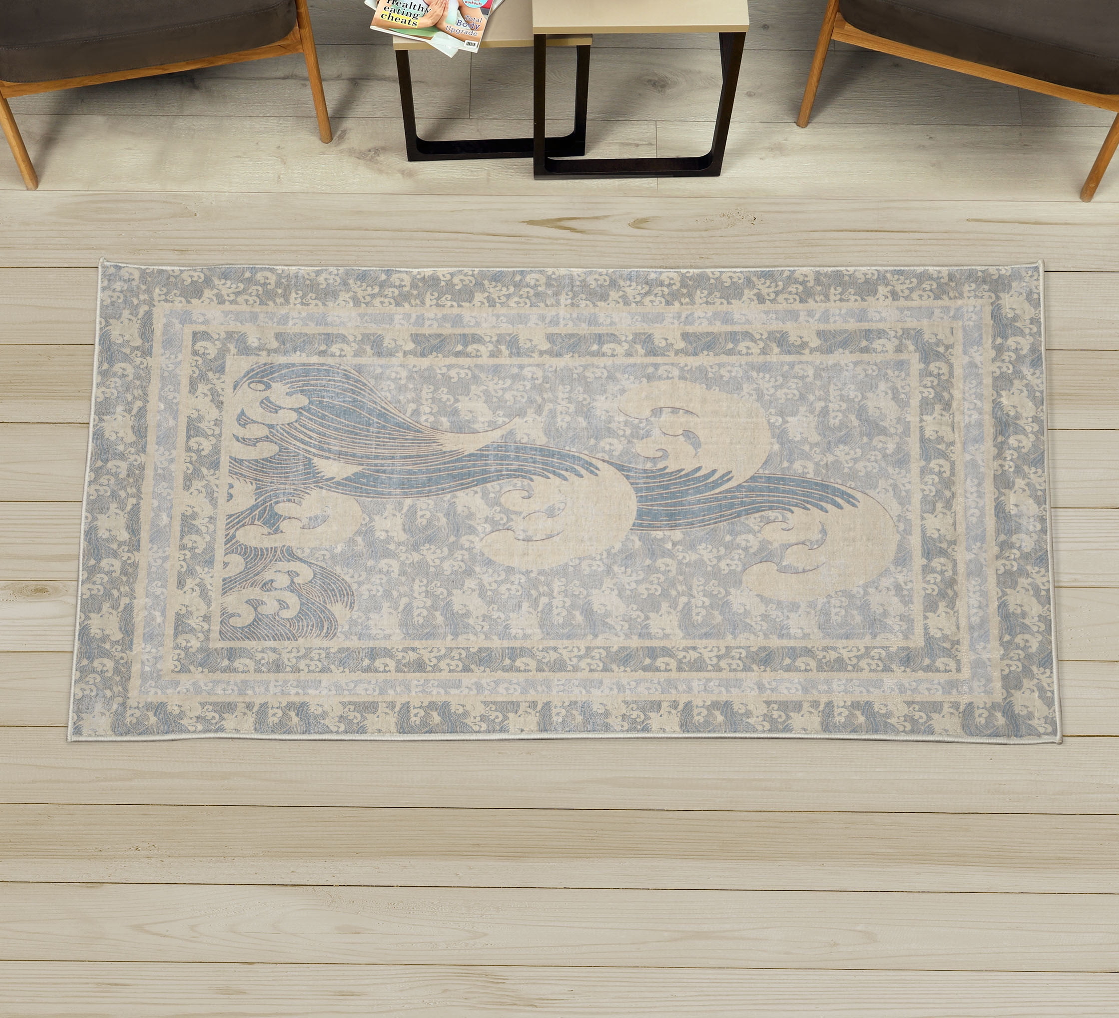 Asian Decorative Rug, Pastel Ethnic Japanese Waves Pattern Curving ...