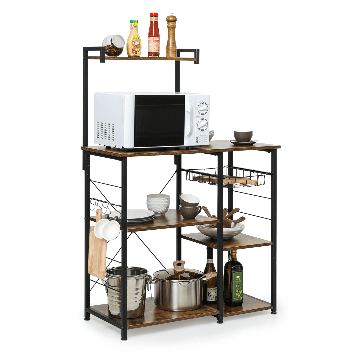 MoNiBloom Kitchen Bakers Rack, Utility Storage Shelf with Wire Basket ...